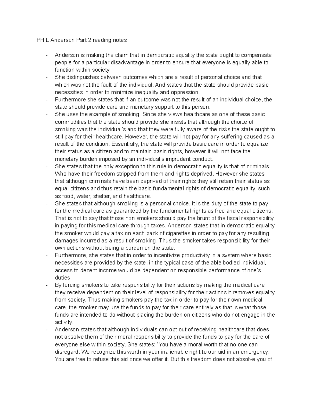 PHIL Anderson Part 2 reading notes - She distinguishes between outcomes ...