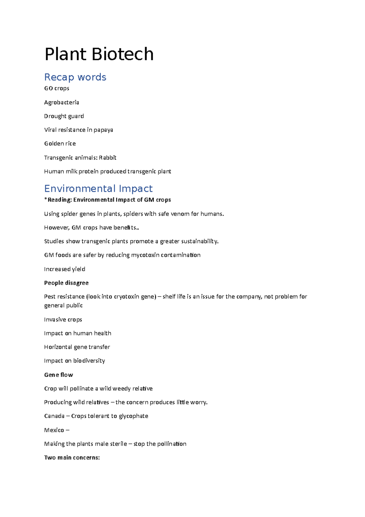 Plant Biotech - Plant Biotech Recap words GO crops Agrobacteria Drought ...