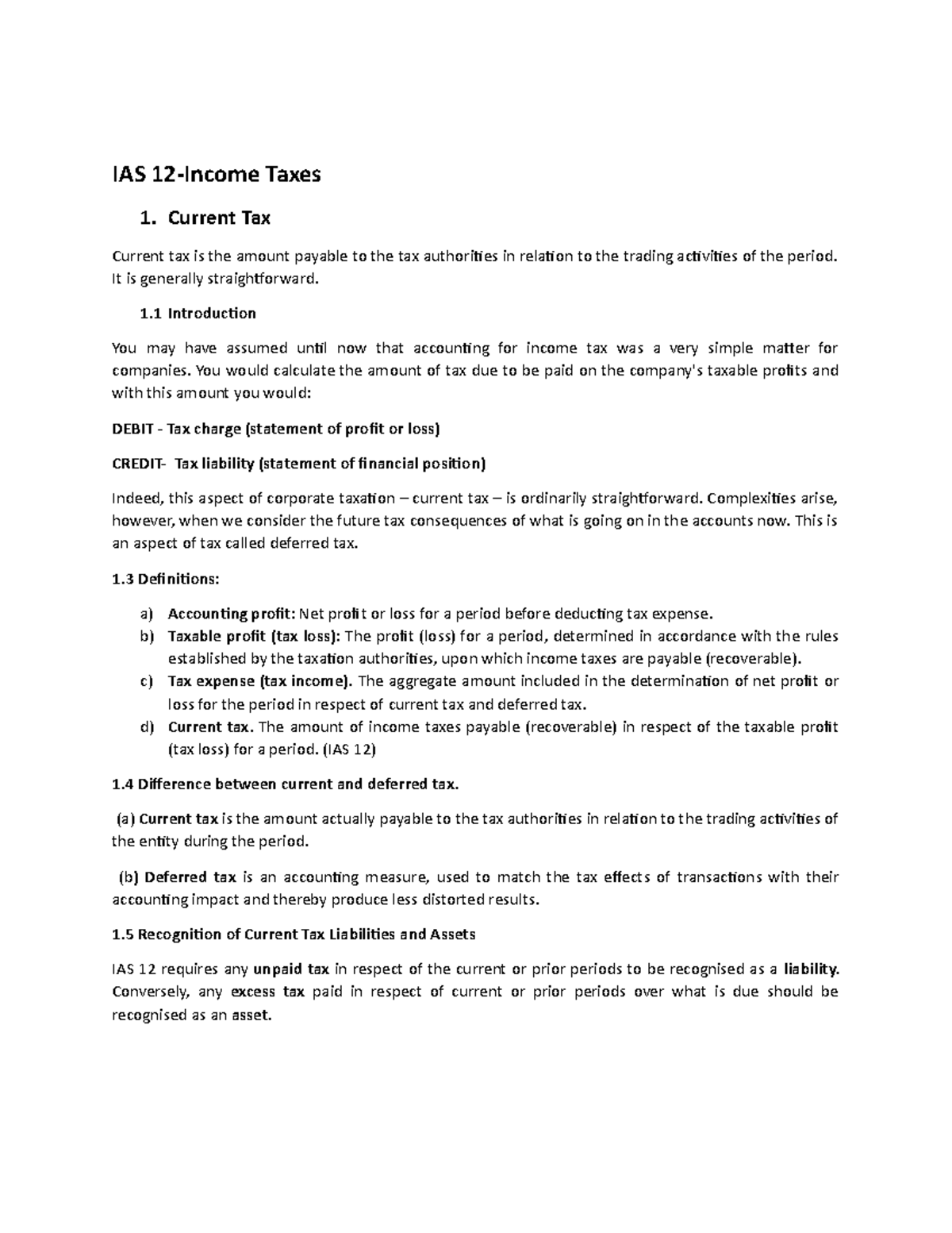 Class 4-IAS 12- Income Taxes - IAS 12-Income Taxes 1. Current Tax ...