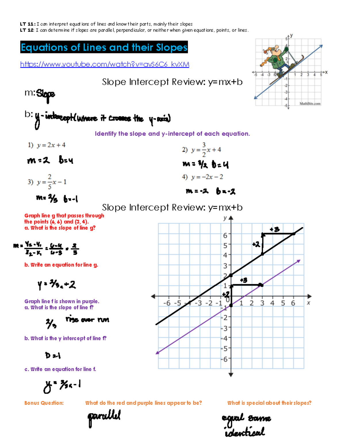 Unit three (3.7-3.8) notes lines and slopes - LT 11 : I can interpret ...