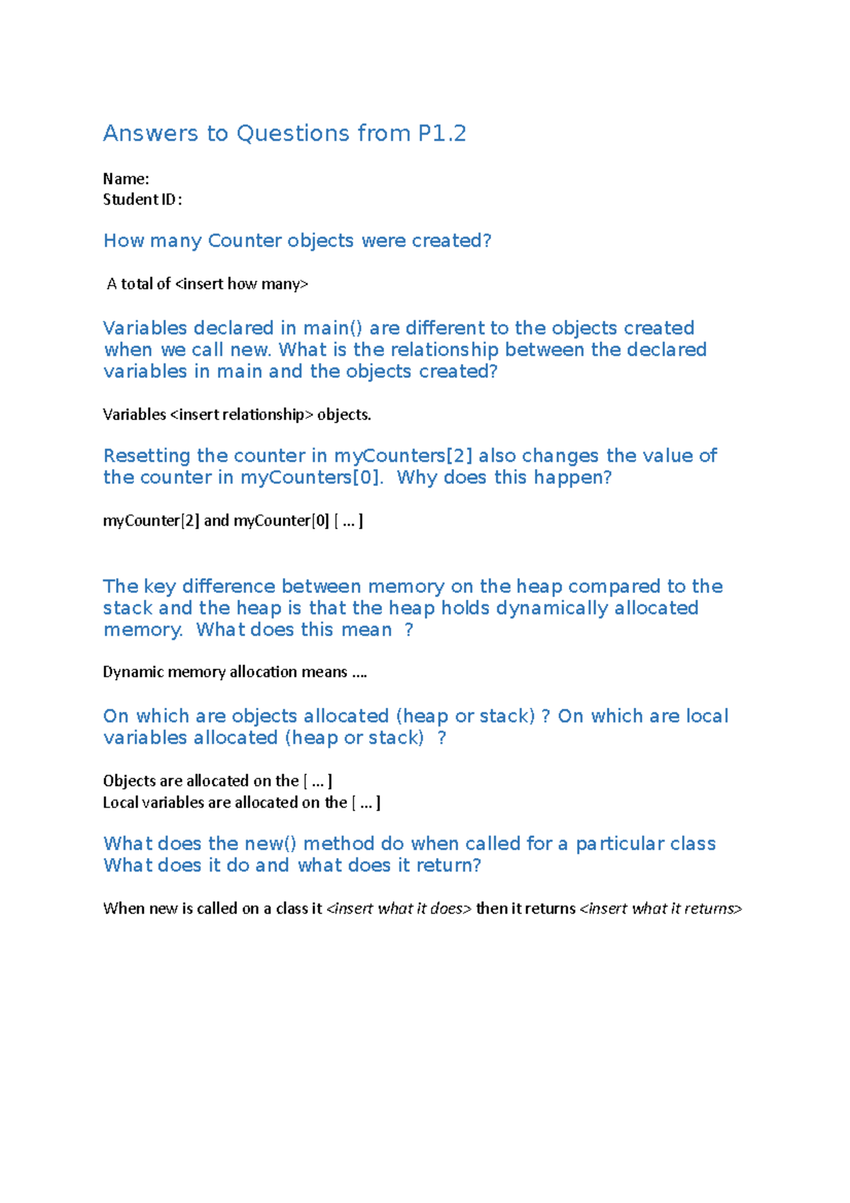 2.1P - Answers OOP - questions for 2.1 - Answers to Questions from P1 ...