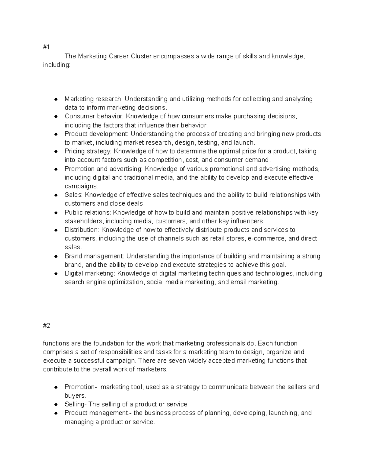 Marketing Career Cluster