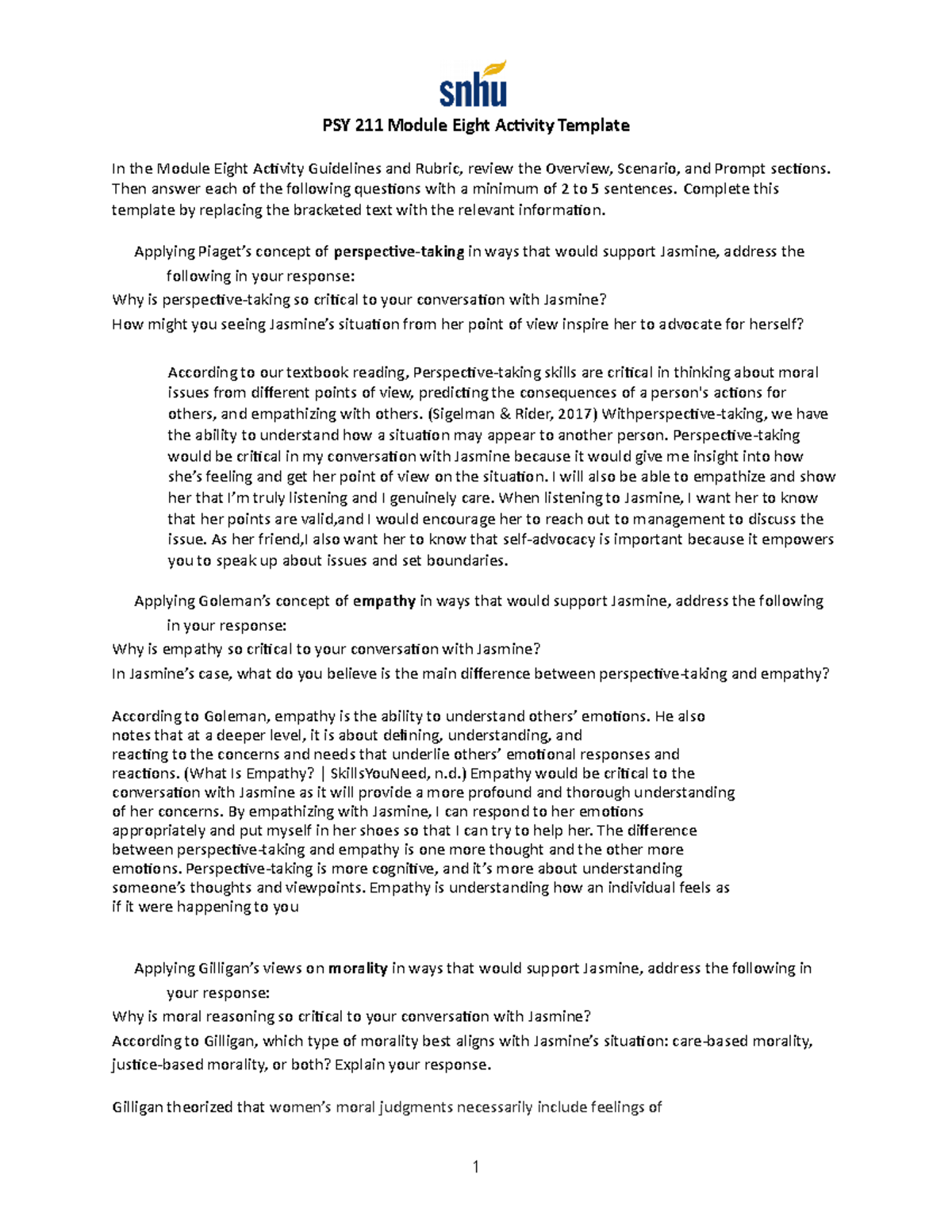 PSY 211 Module Eight Activity - Then answer each of the following ...