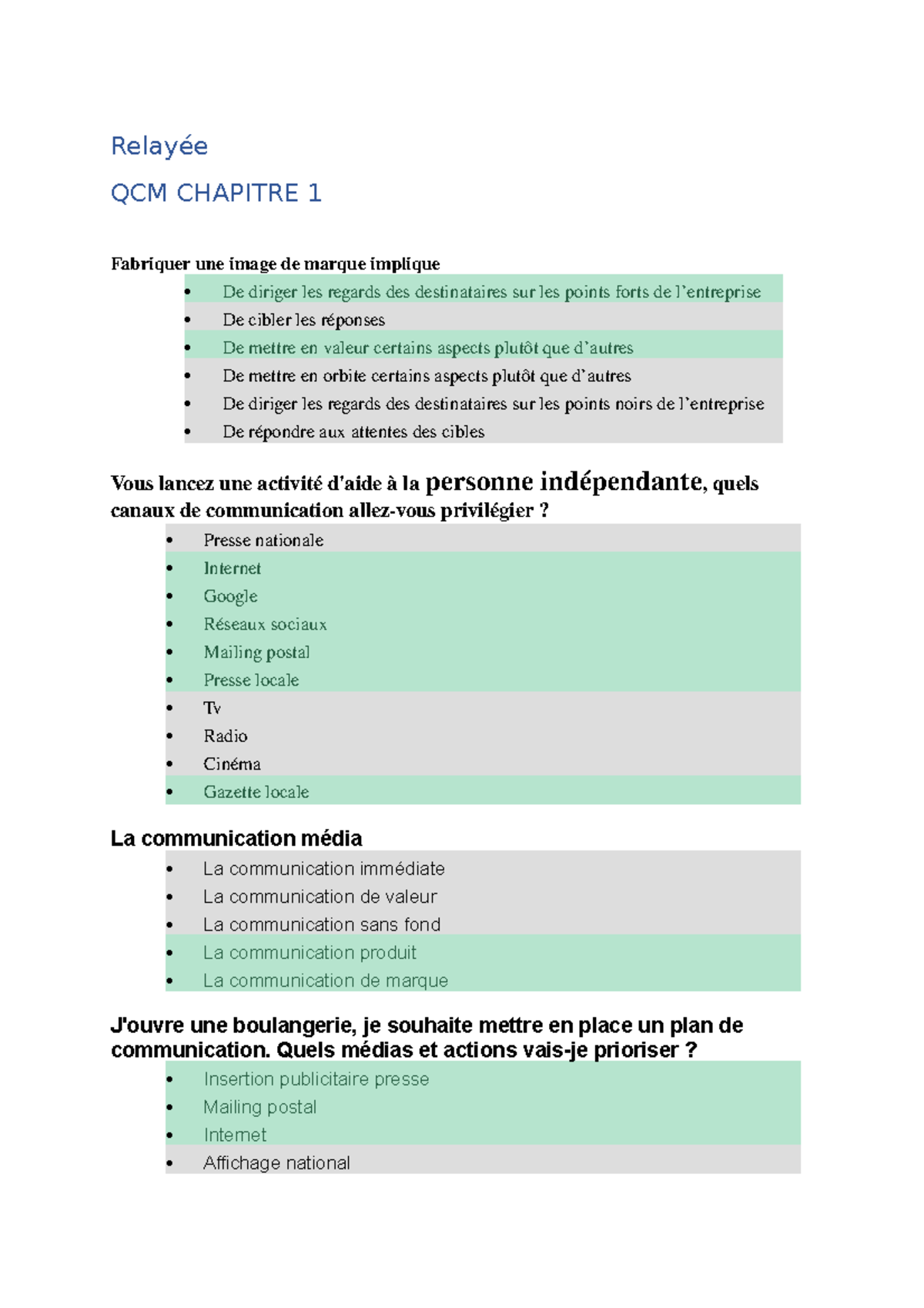QCM Communication commerciale - Studocu