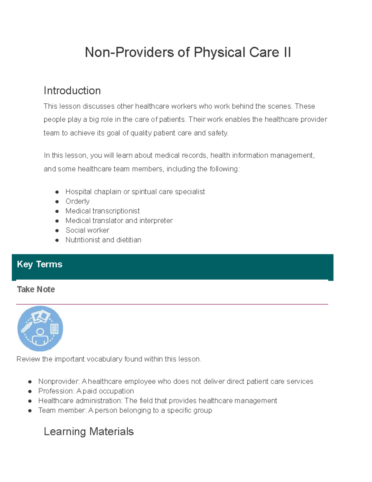 Non-Providers of Physical Care II - Non-Providers of Physical Care II ...