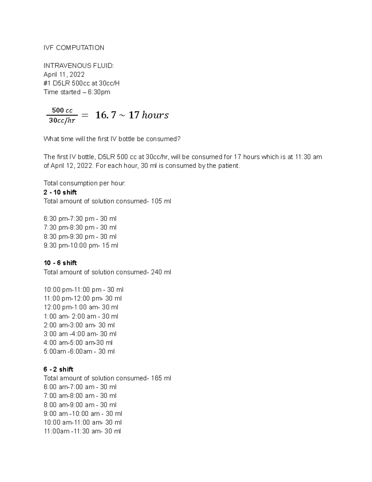 Nursing IVF Computation Practice Test IVF COMPUTATION INTRAVENOUS