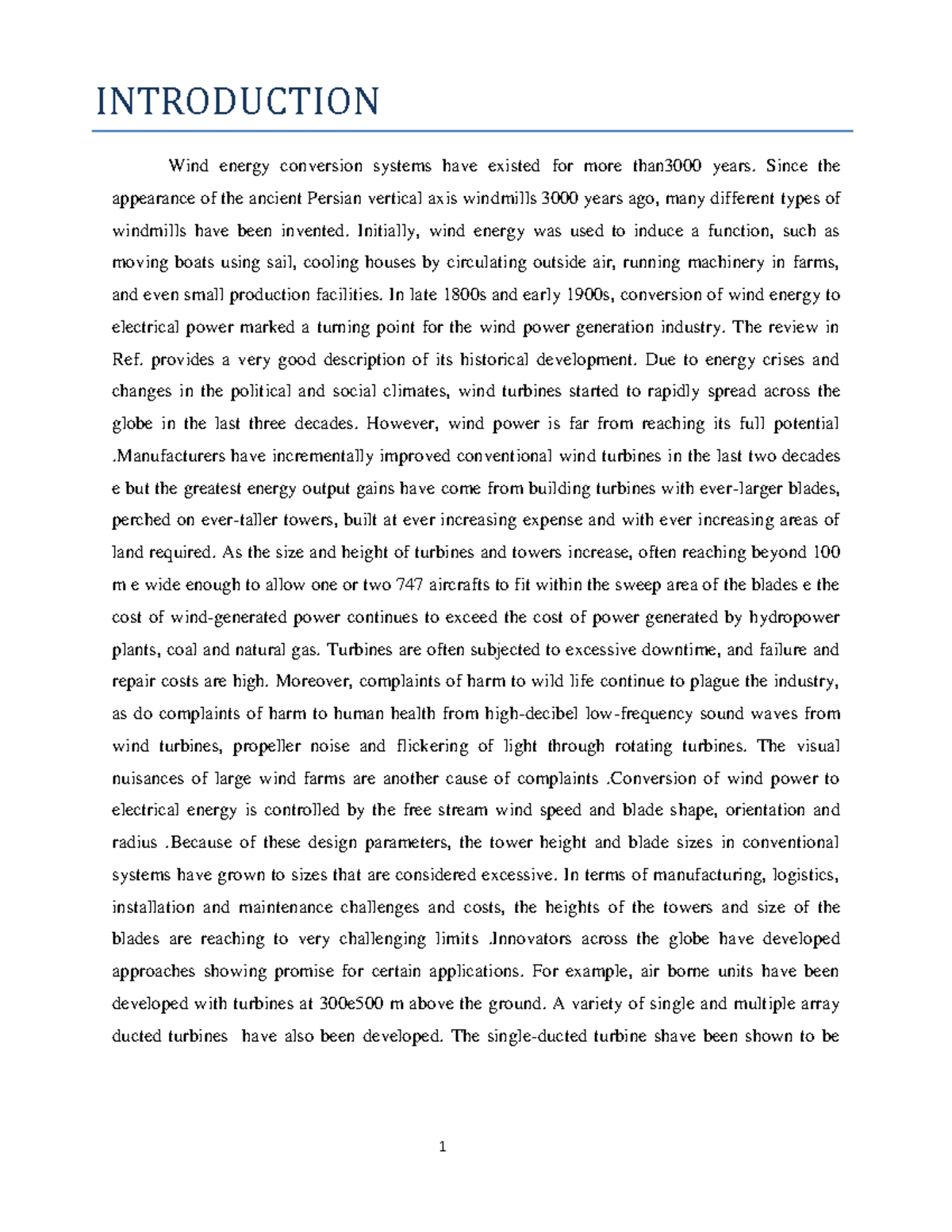 INTRODUCTION OF WIND ENERGY - INTRODUCTION Wind energy conversion ...