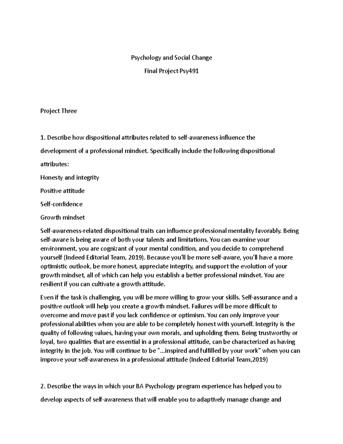 Psychology and Social Change psy491 - Psychology and Social Change ...