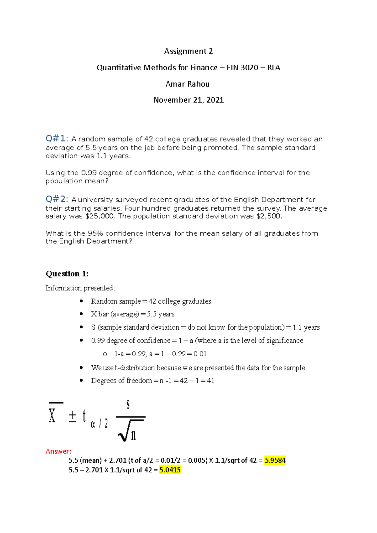Assignment 2 - D - A random sample of 42 college graduates revealed ...