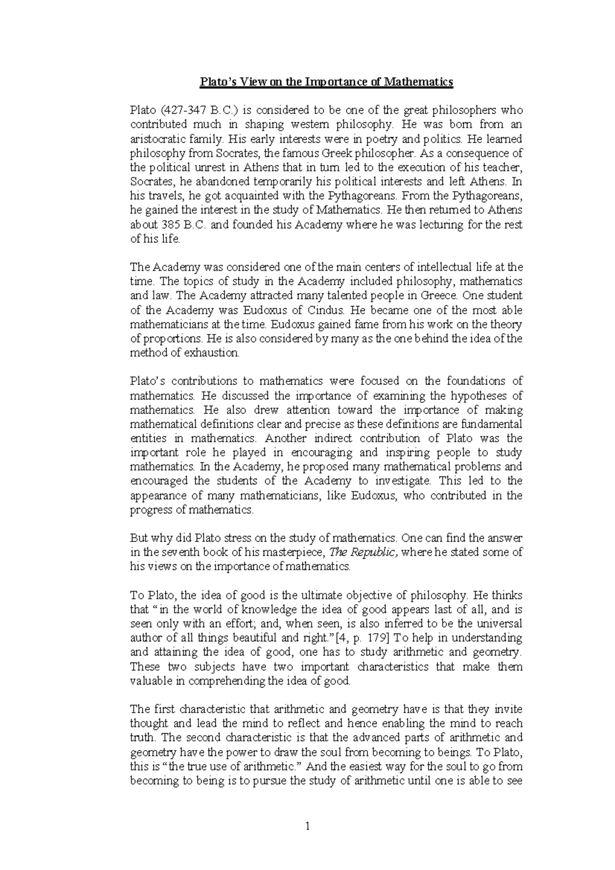Platos View - About planet - 1 Plato’s View on the Importance of ...