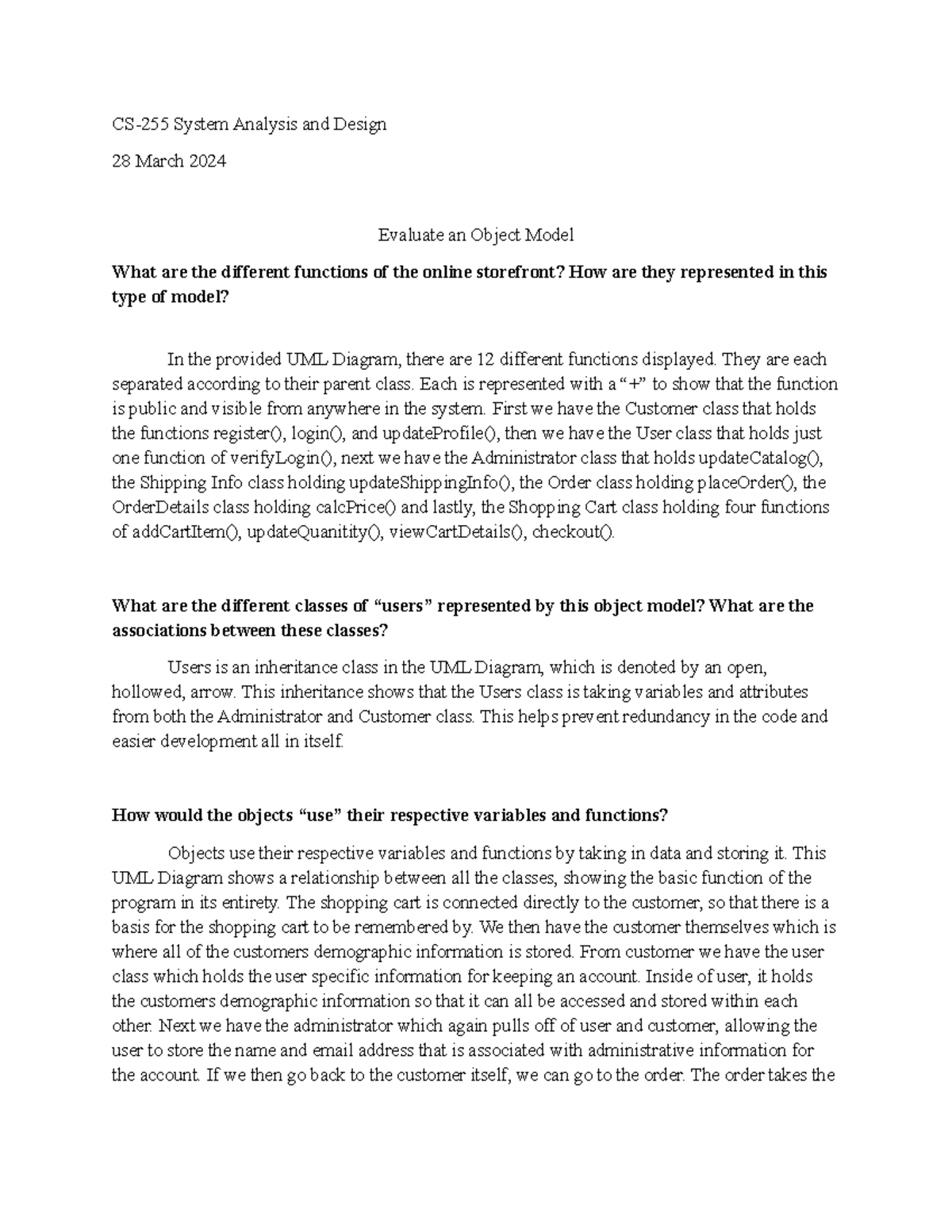 Evaluating An Object Model Module 4 Cs 255 System Analysis And Design 28 March 2024 Evaluate