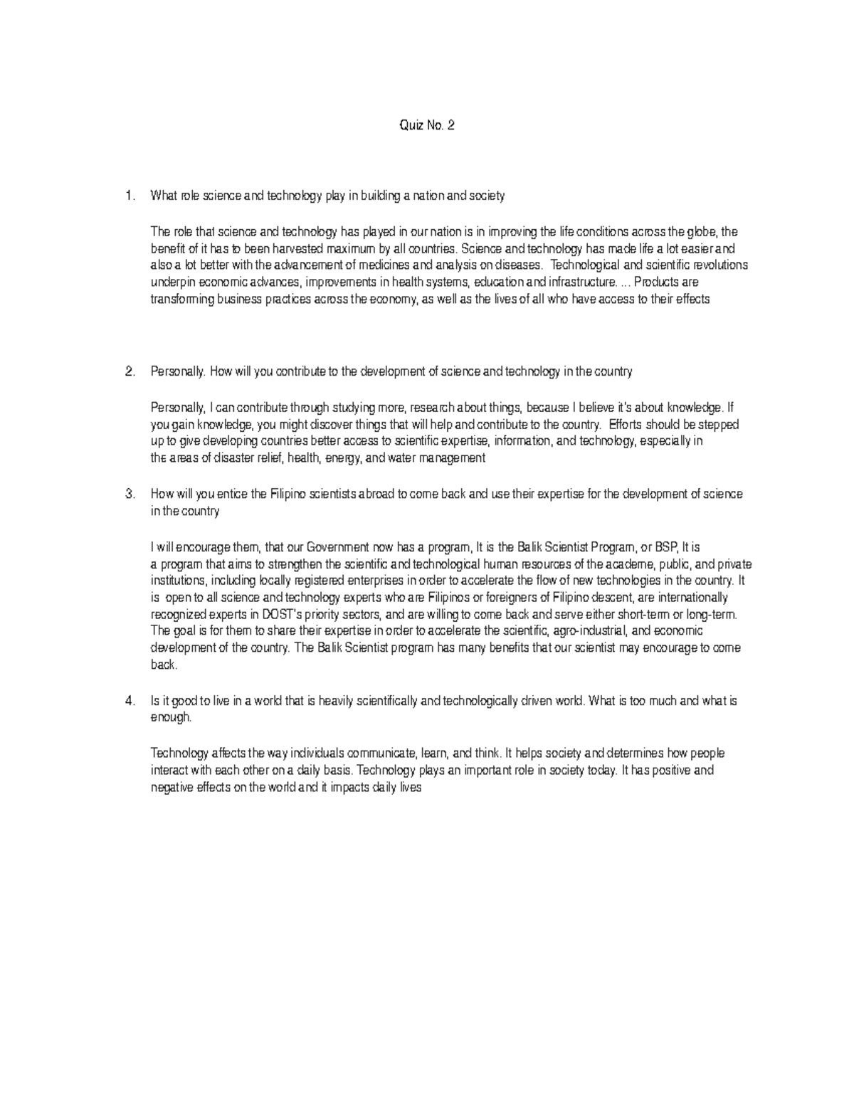 Science, Technology- Role of Science and Technlogy - Quiz No. 2 What ...