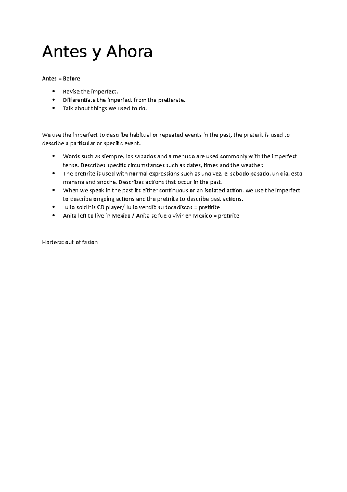 Spanish Lesson 6 (Before and After) - Antes y Ahora Antes Before Revise ...