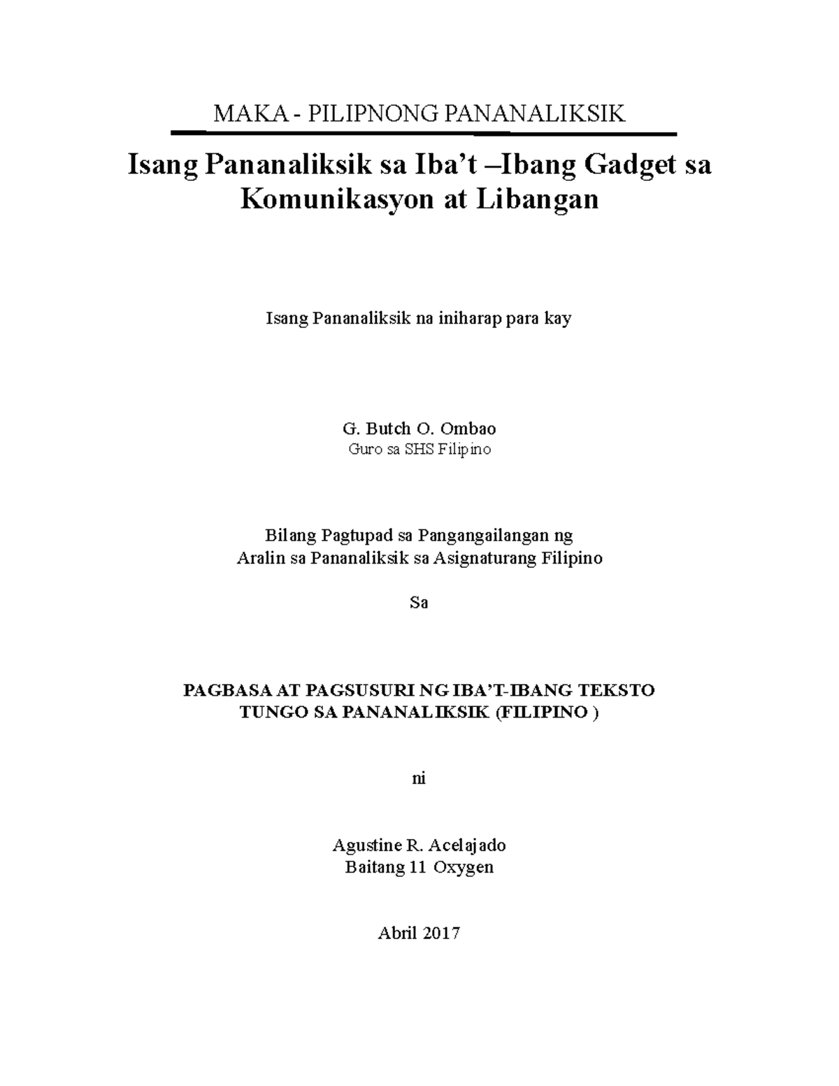 Mga halimbawa ng pananaliksik - MAKA - PILIPNONG PANANALIKSIK Isang ...