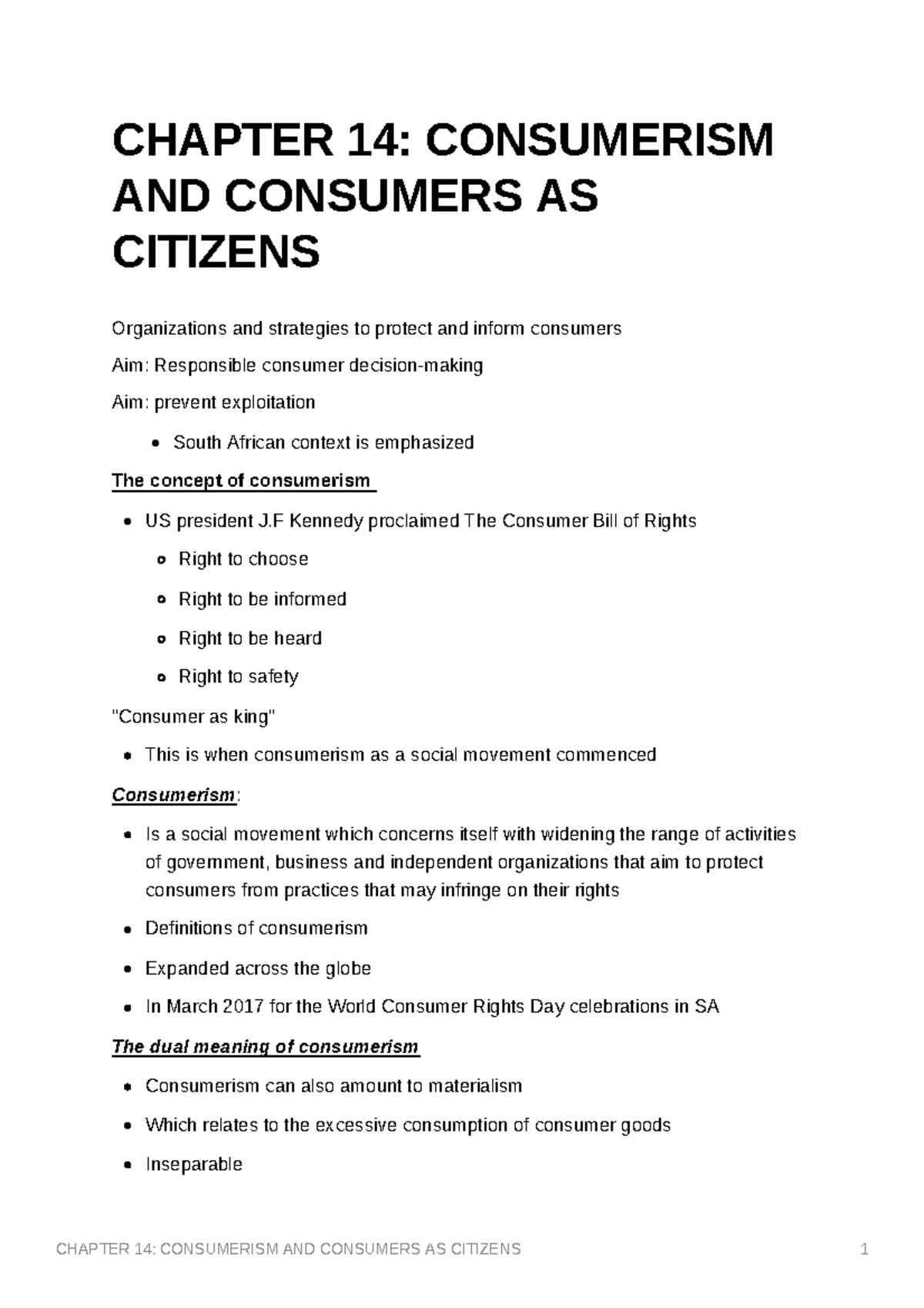 Chapter 14 Consumerism AND Consumers AS Citizens - CHAPTER 14 ...