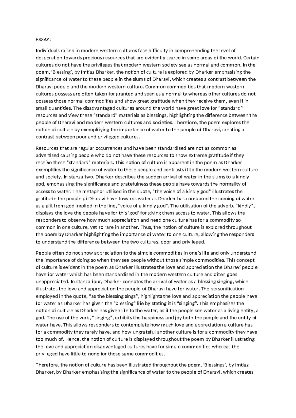 Essay - very good - ESSAY: Individuals raised in modern western ...