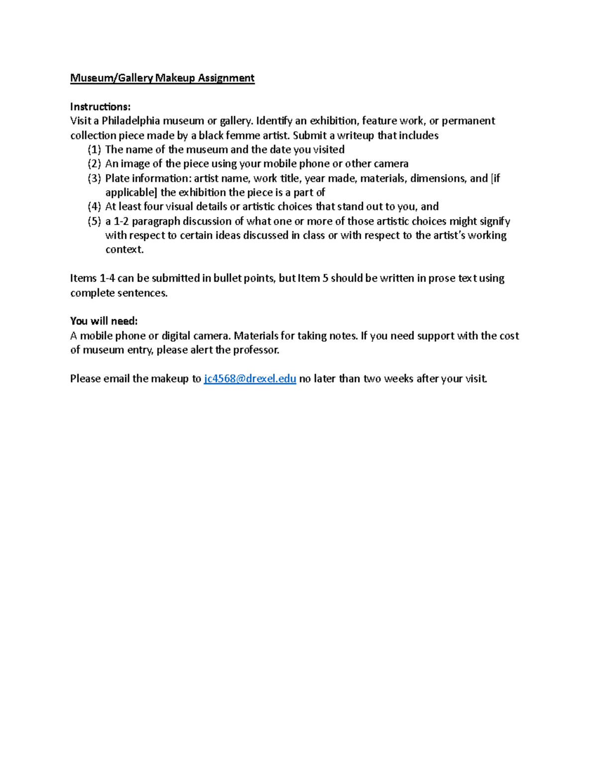 Museum Makeup - general classwork - Museum/Gallery Makeup Assignment ...