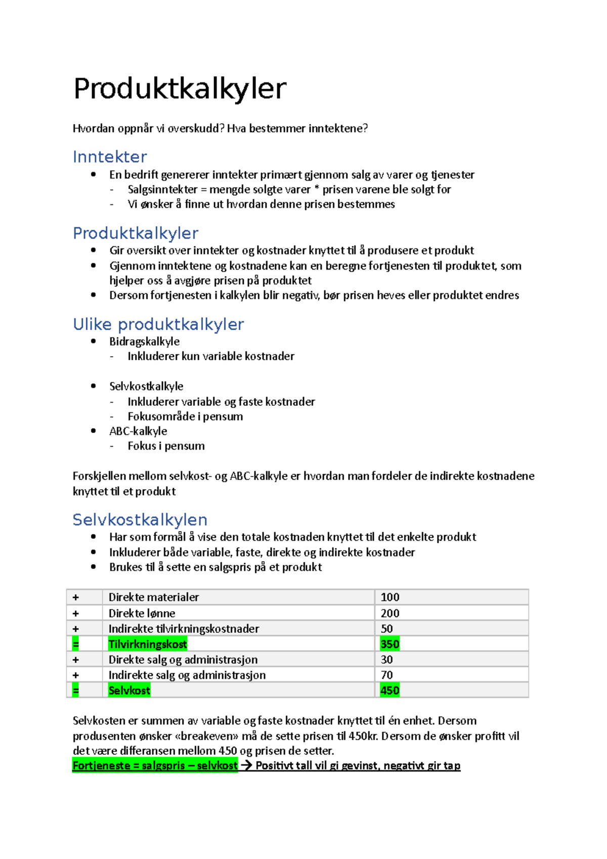 Produkstalkyler - notater fra forelesning - BØK 3541 - Studocu