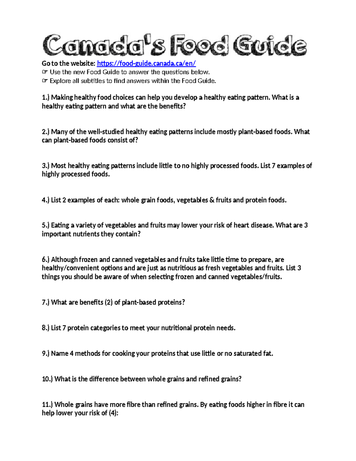 1. Canada Food Guide Activity Digital - Go to the website: food-guide ...