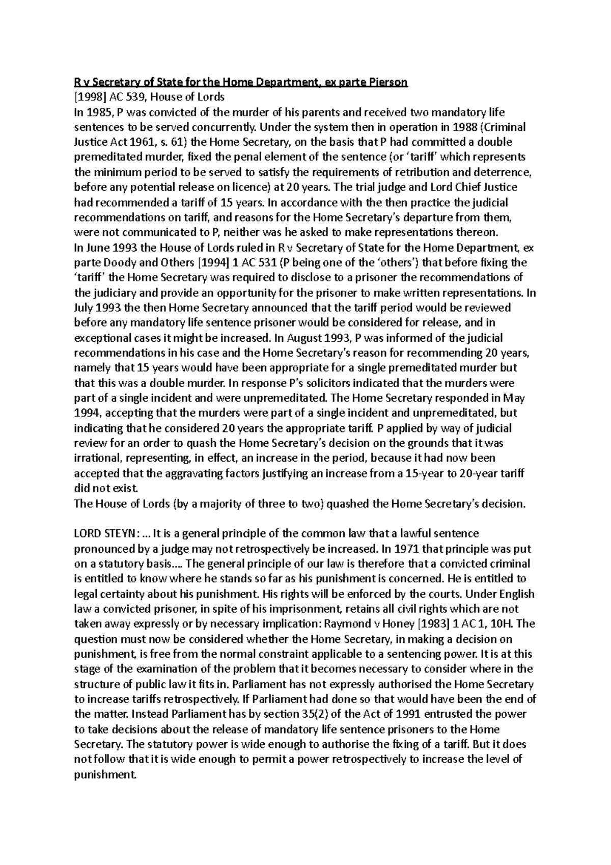 R v Secretary of State for the Home Department, ex parte Pierson ...