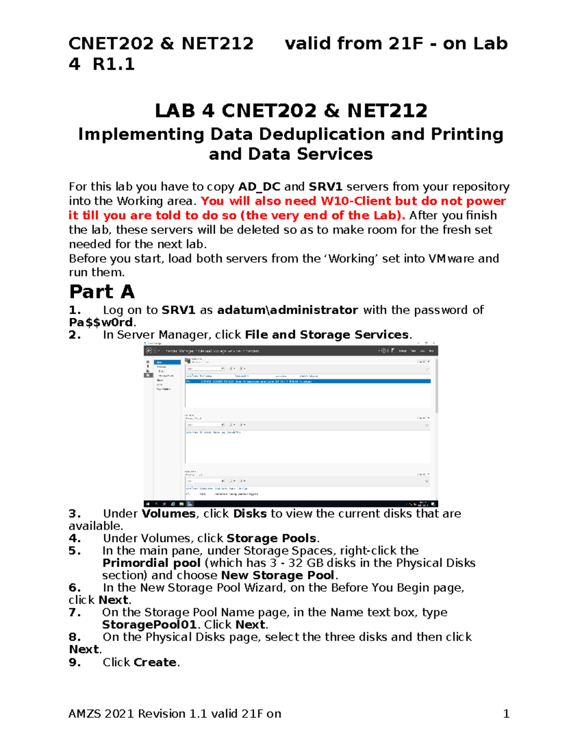 Student LAB 4 2019 - Lab 4 - 4 R1. LAB 4 CNET202 & NET Implementing Data Deduplication and - Studocu