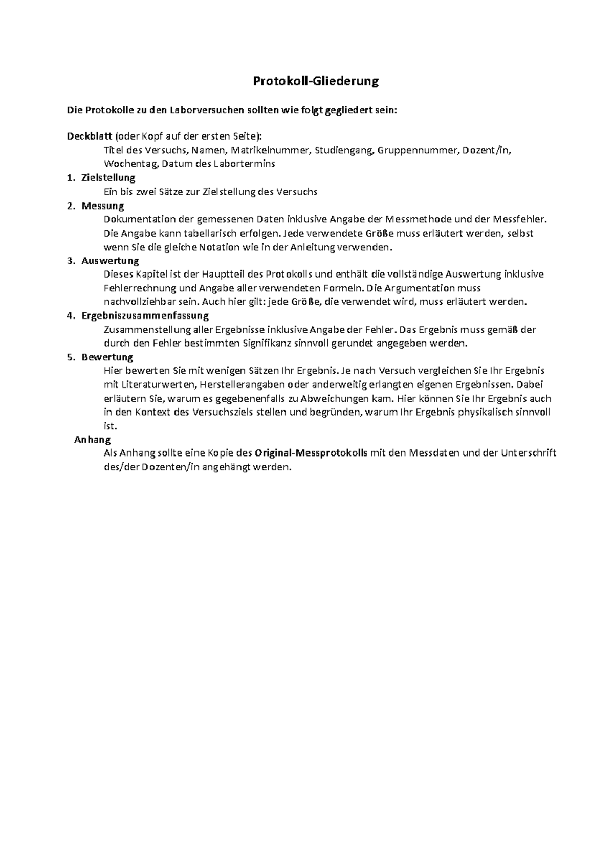 Wie muss ein Protokoll aussehen - Protokoll-Gliederung Die Protokolle ...