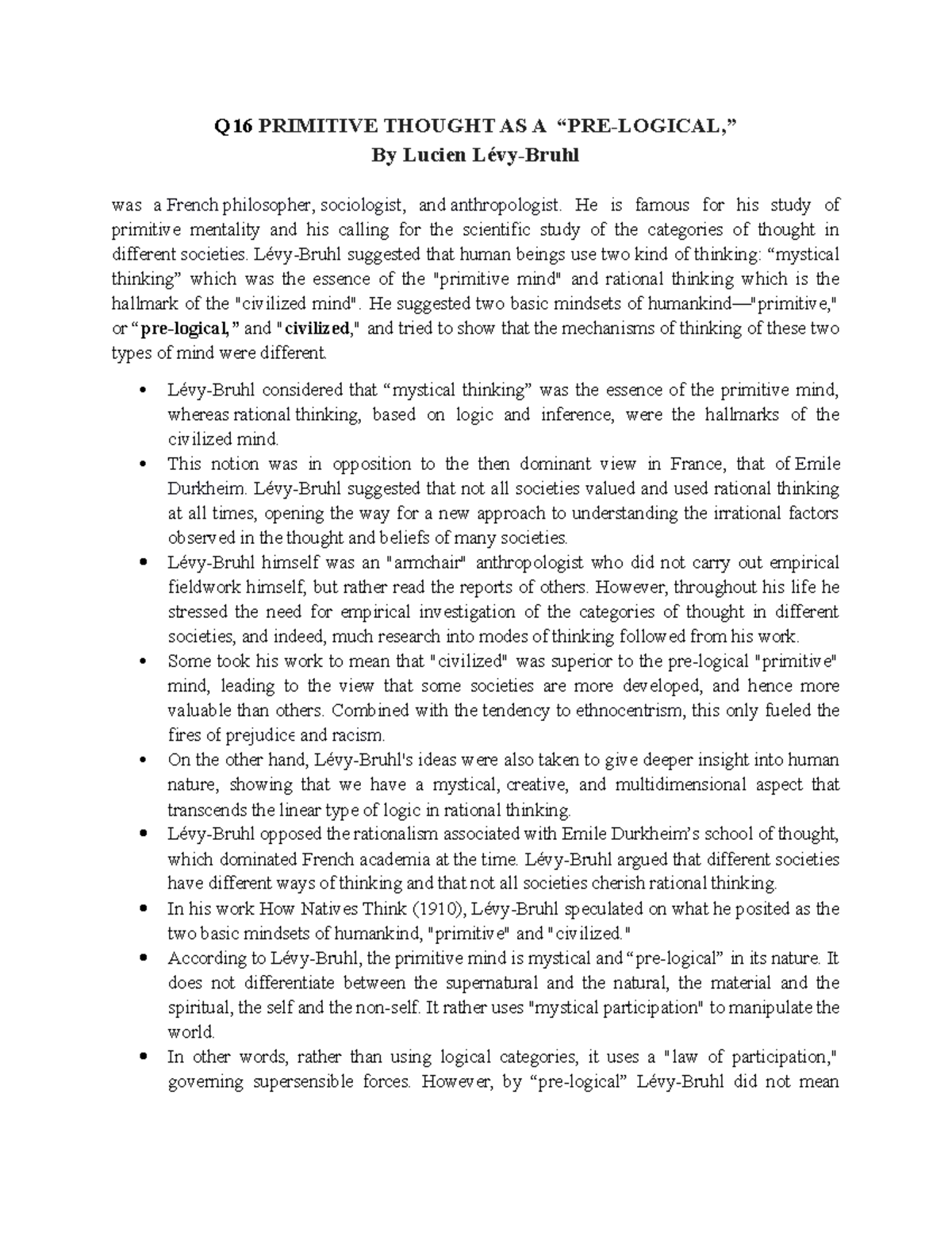 Primitive thoughts, Sapir work, Whorf work, - Q16 PRIMITIVE THOUGHT AS ...