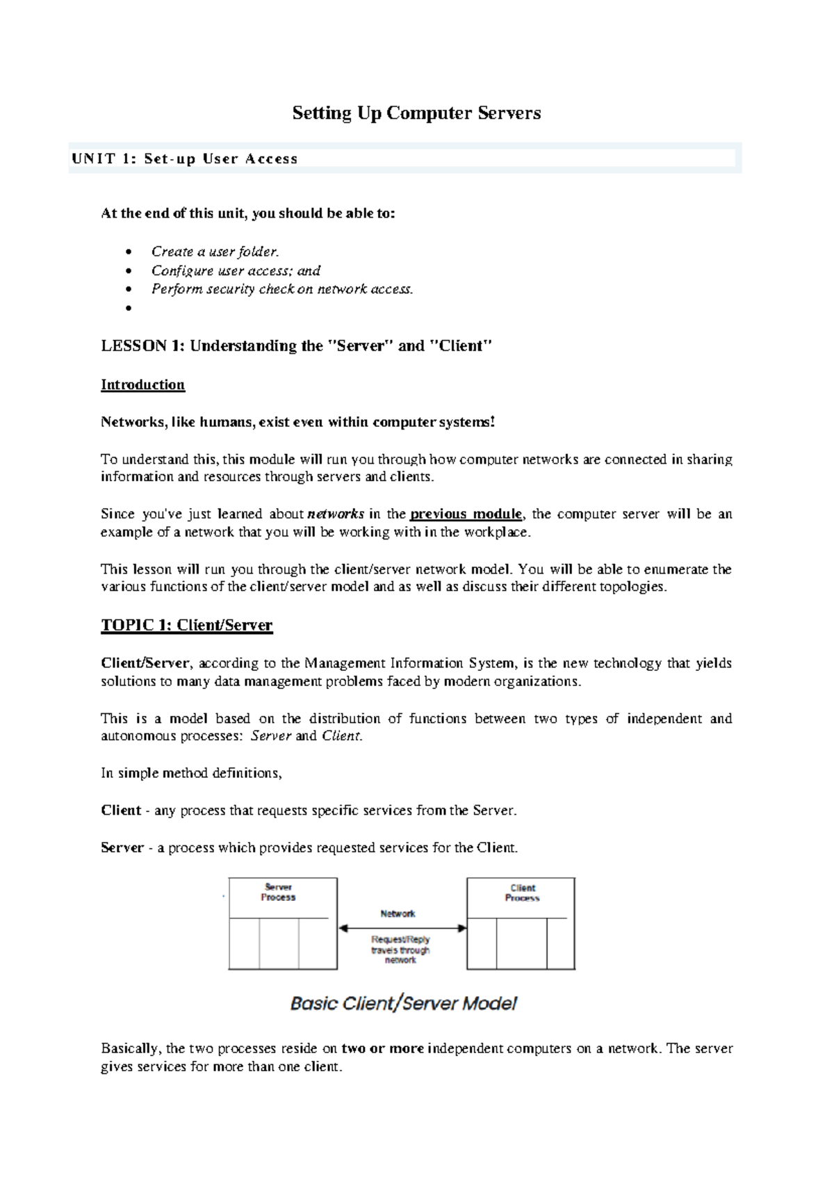Setting Up Computer Servers-Module - Setting Up Computer Servers U N I T 1 : S e t - u p U s e r ...