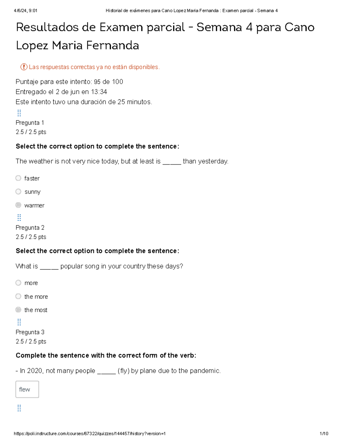 Historial de exámenes para Examen parcial - Semana 4 - Resultados de Examen parcial - Semana 4 ...