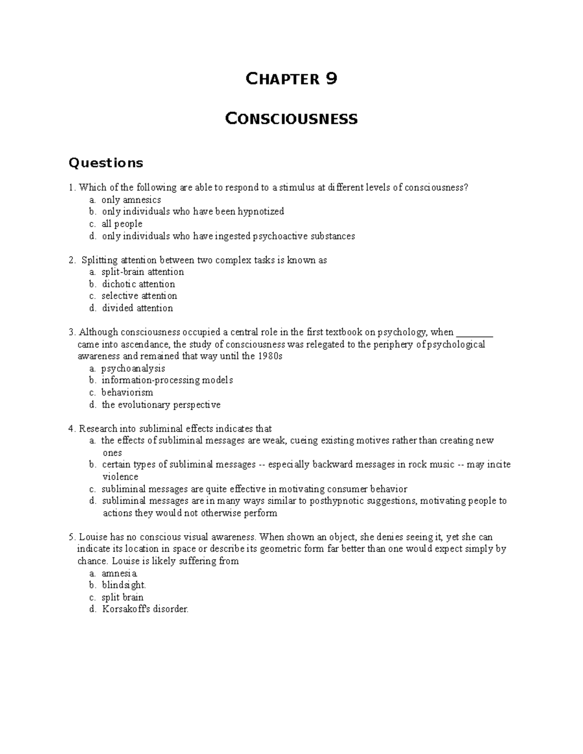 Ch09 Consciousness - Psychology-in-Action - CHAPTER 9 CONSCIOUSNESS ...