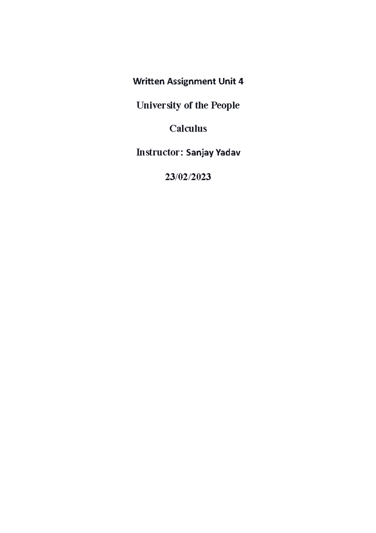 Written Assignment Unit 4 - To find p'(c), we need to know the profit function as a function of ...