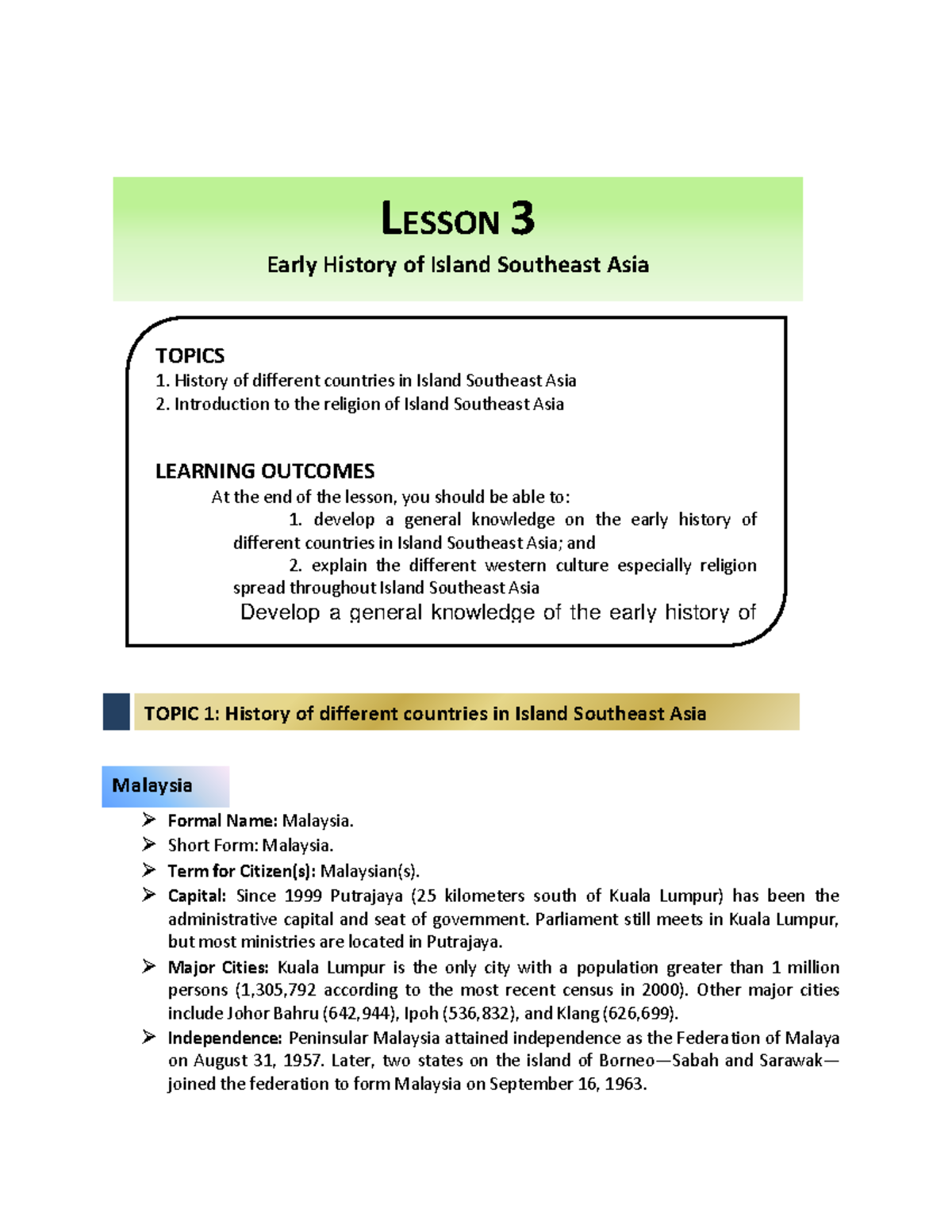 Lesson 3 - Module - READINGS IN PHILIPPINE HISTORY - ⮚ Formal Name ...