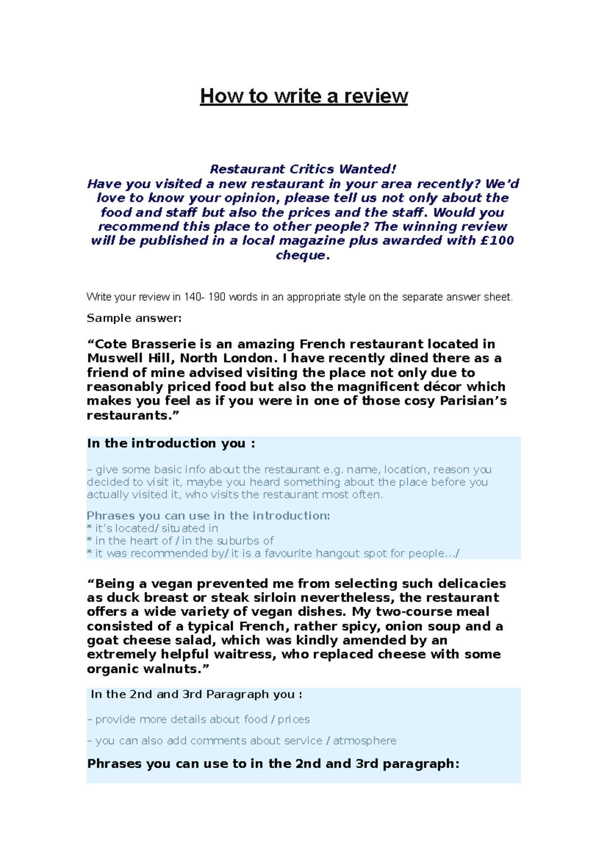 HOW TO Write A Hotel Review - How to write a review Restaurant Critics ...