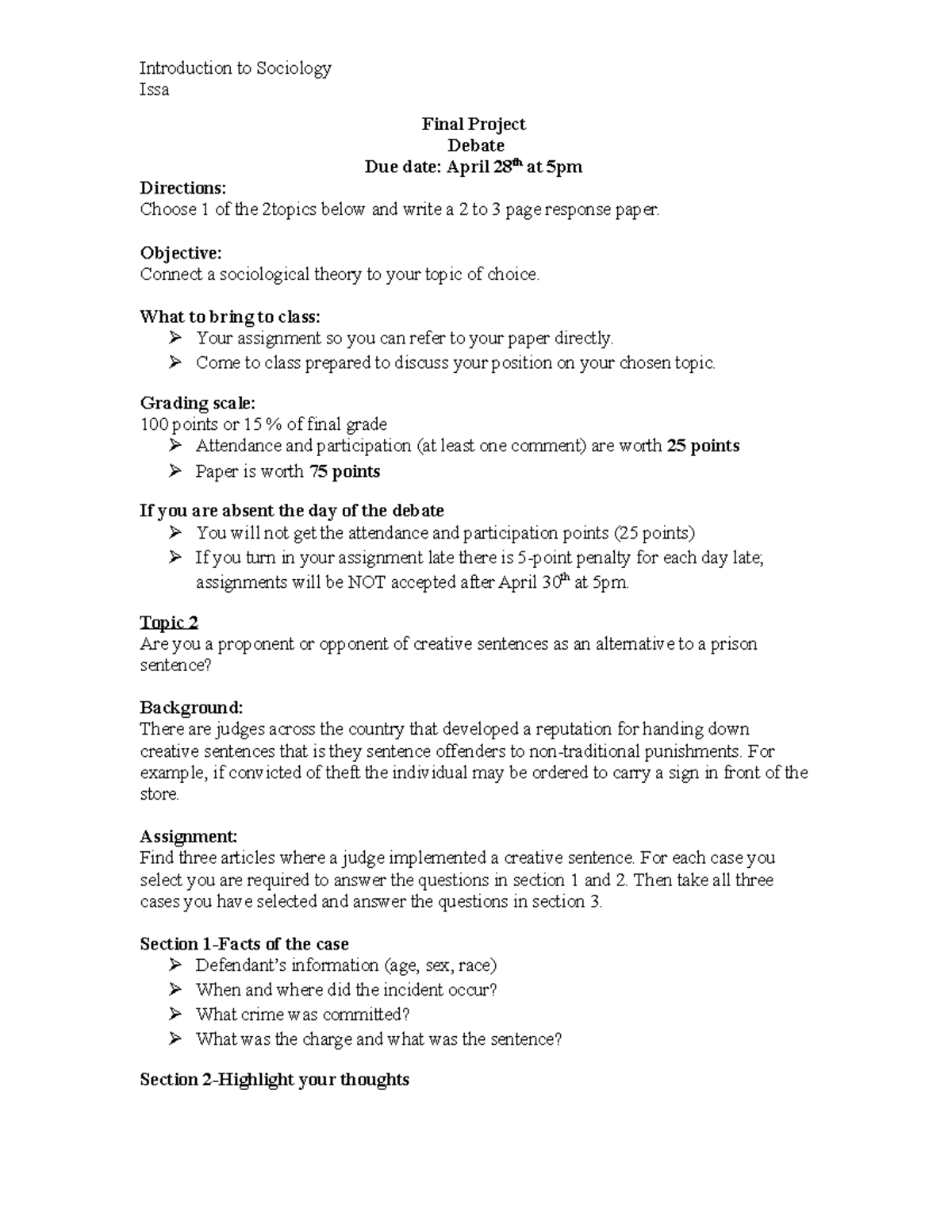 Final project guide - Introduction to Sociology Issa Final Project ...