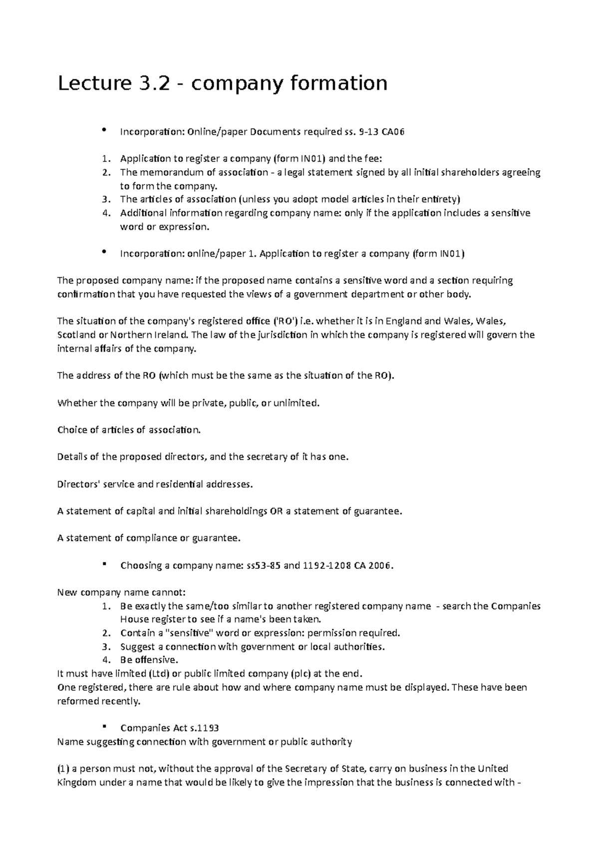 Lecture 3 - Company Formation - Lecture 3 - company formation ...