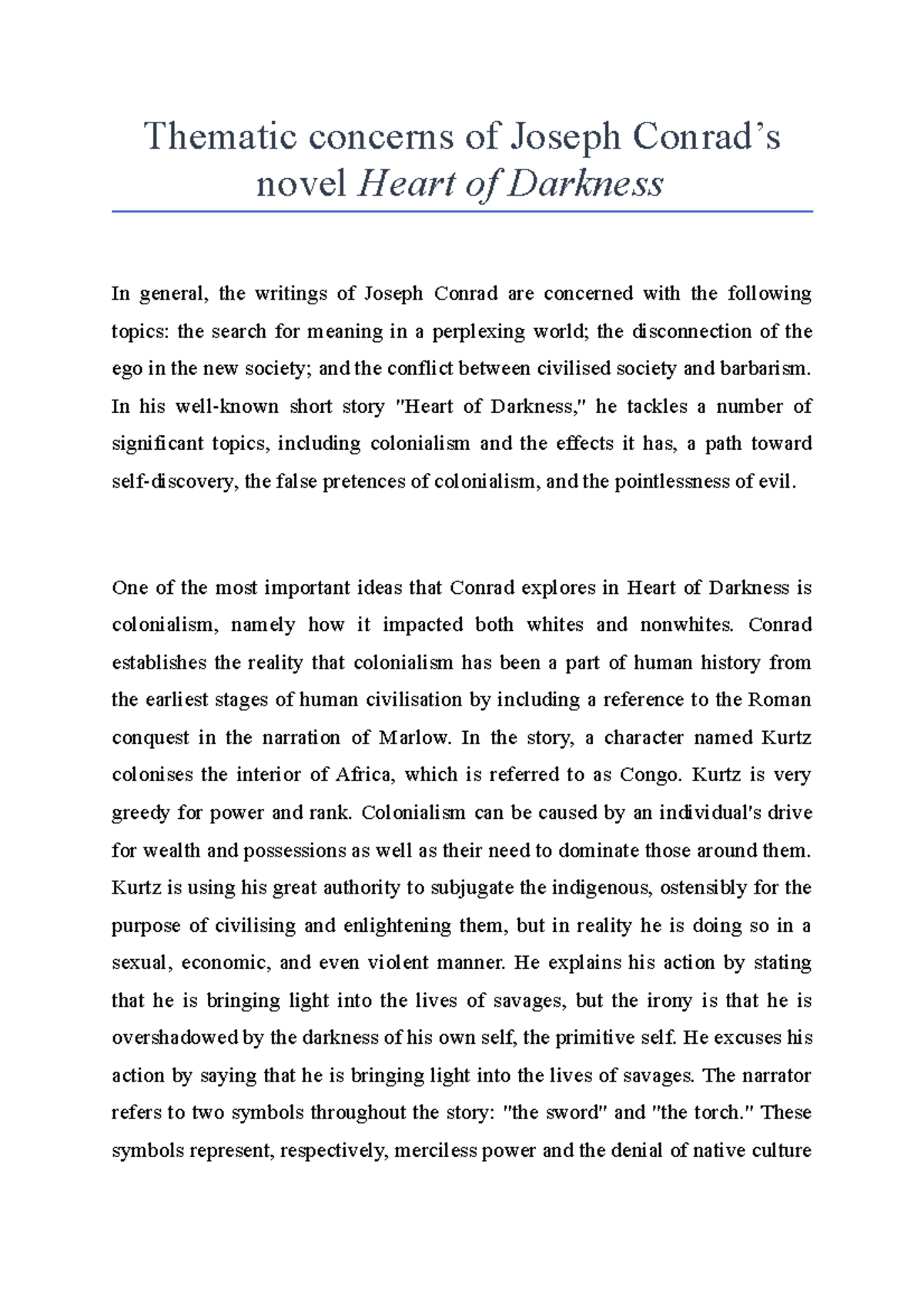 Thematic concerns of Joseph Conrad’s novel Heart of Darkness - Thematic ...