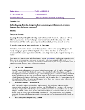 EDU 301 Lect 1 Concept of Teaching - General Methods of Teaching (EDU 301) VU Lesson No. CONCEPT ...