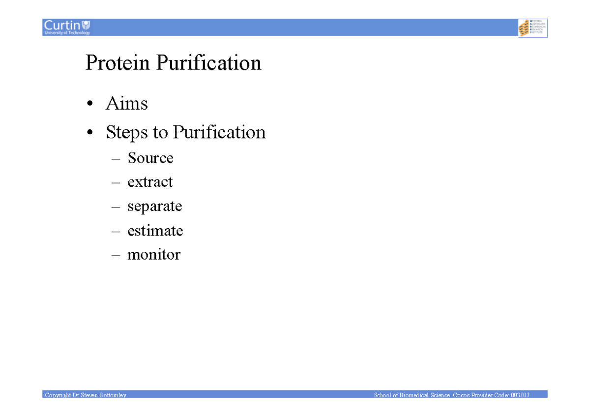 Protein purification - Lecture notes 16 - Protein Purification • Aims ...