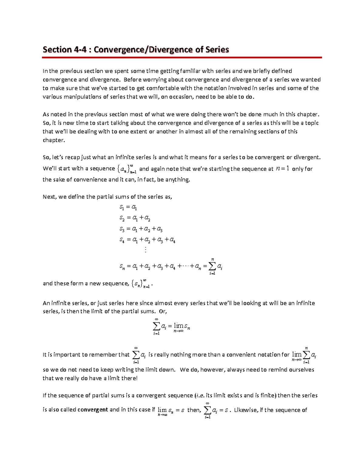 Calc II Series Convergence - Section 4-4 : Convergence/Divergence of ...