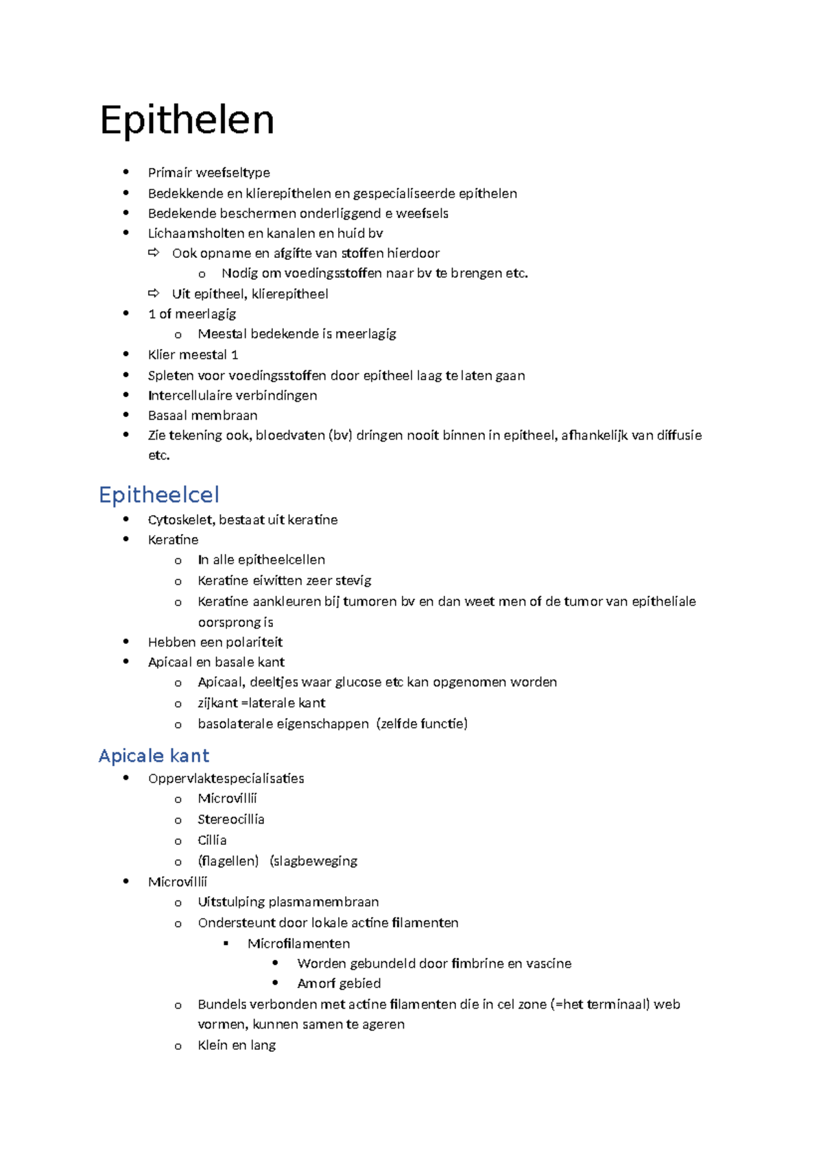 Epitheelcellen_Nota's - Epithelen Primair weefseltype Bedekkende en ...