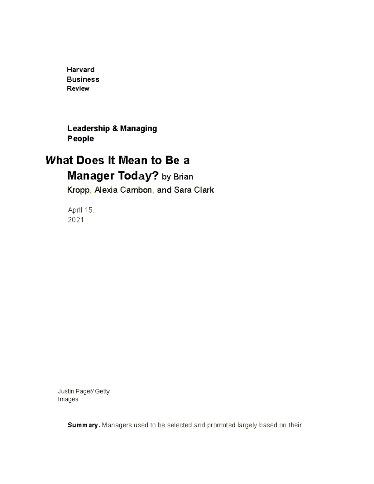 HBR - What Does it Mean to Be a Manager Today - Harvard Business Review ...