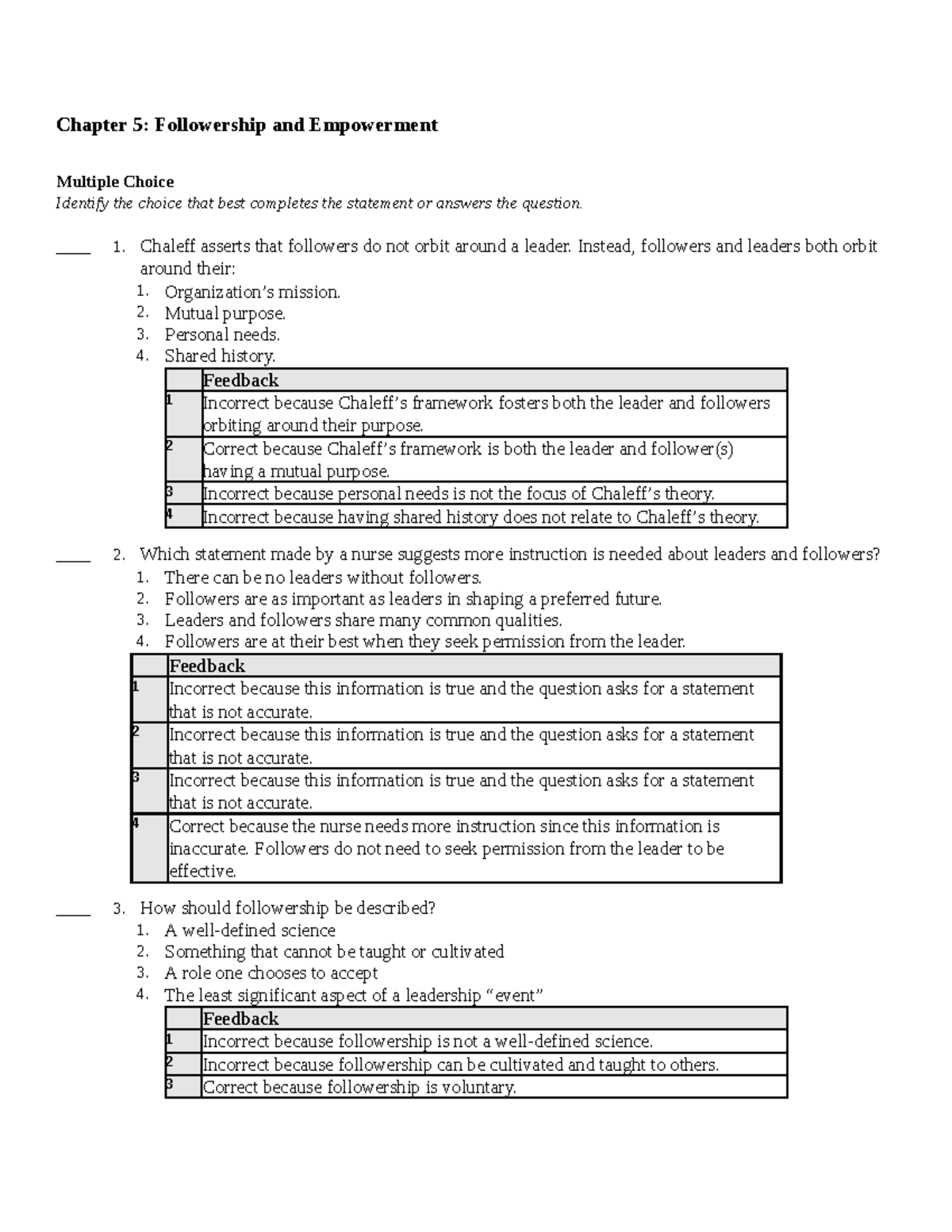 CH05mix - study - Chapter 5: Followership and Empowerment Multiple ...