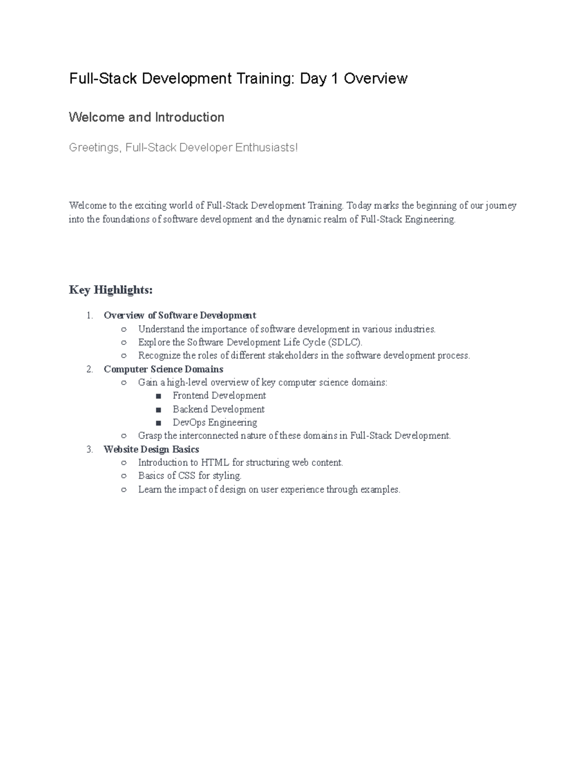 Software development Day 1 - Full-Stack Development Training: Day 1 ...