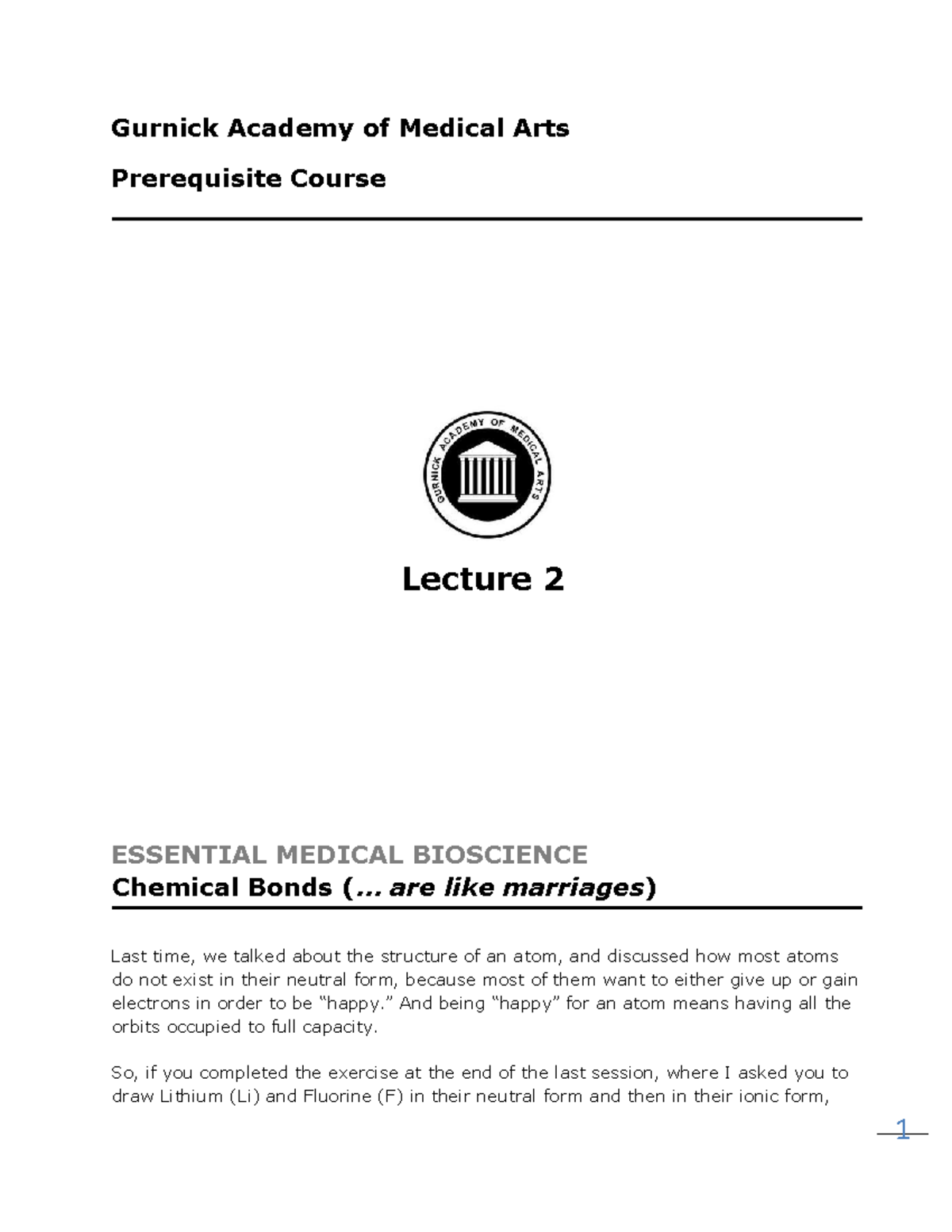 Lecture 2 Printable Version - Gurnick Academy of Medical Arts ...
