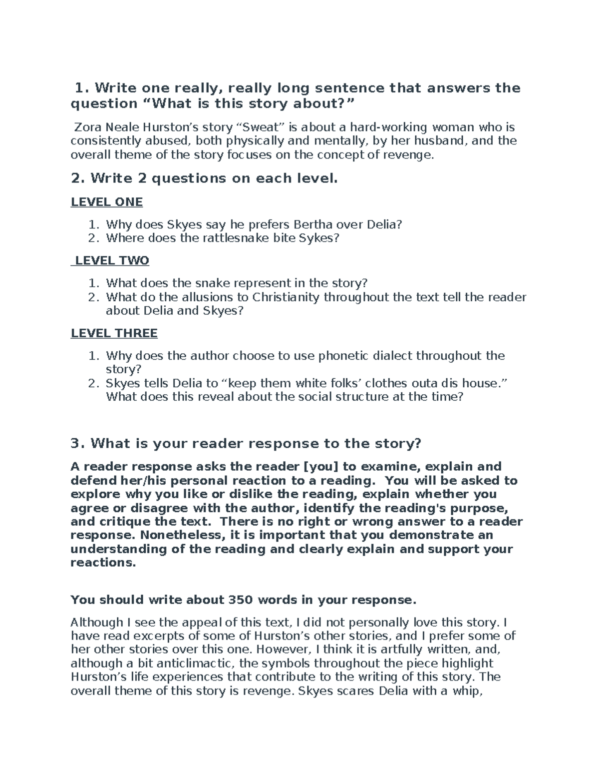 Sweat Level Questions - 1. Write one really, really long sentence that ...