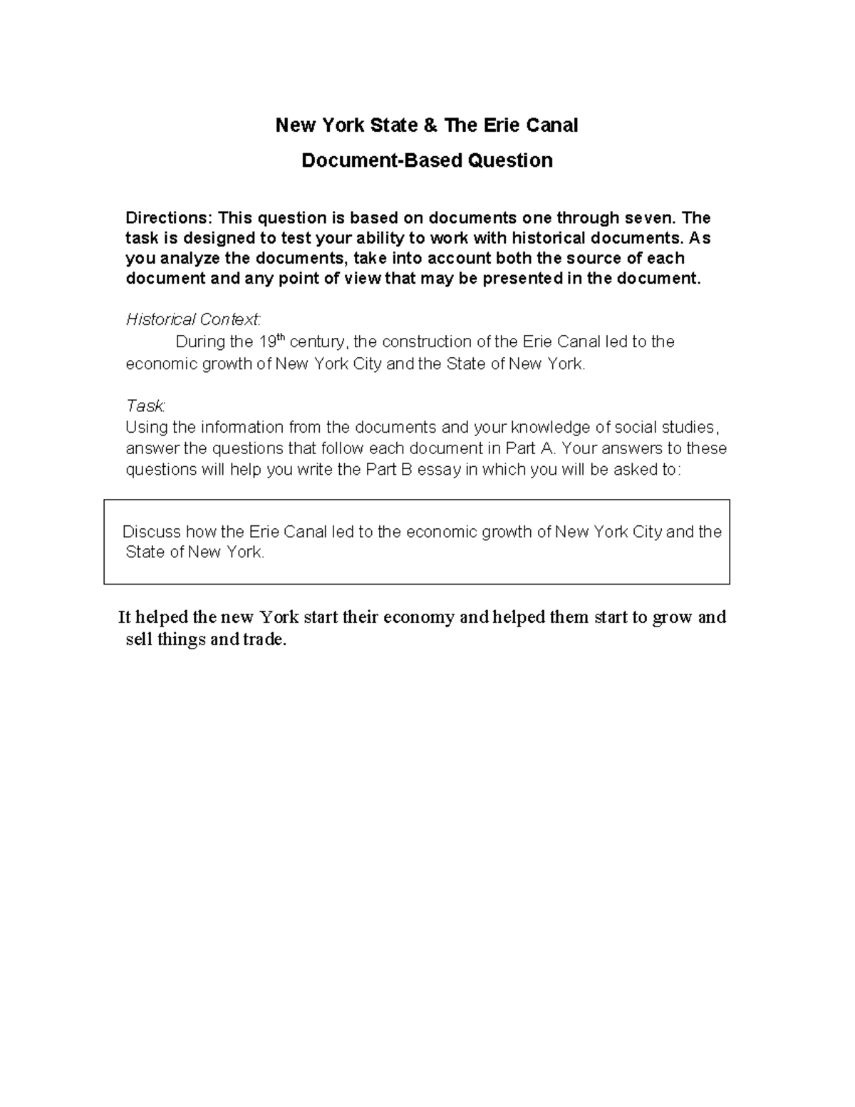 11 Erie Canal and New York State DBQ - New York State & The Erie Canal ...