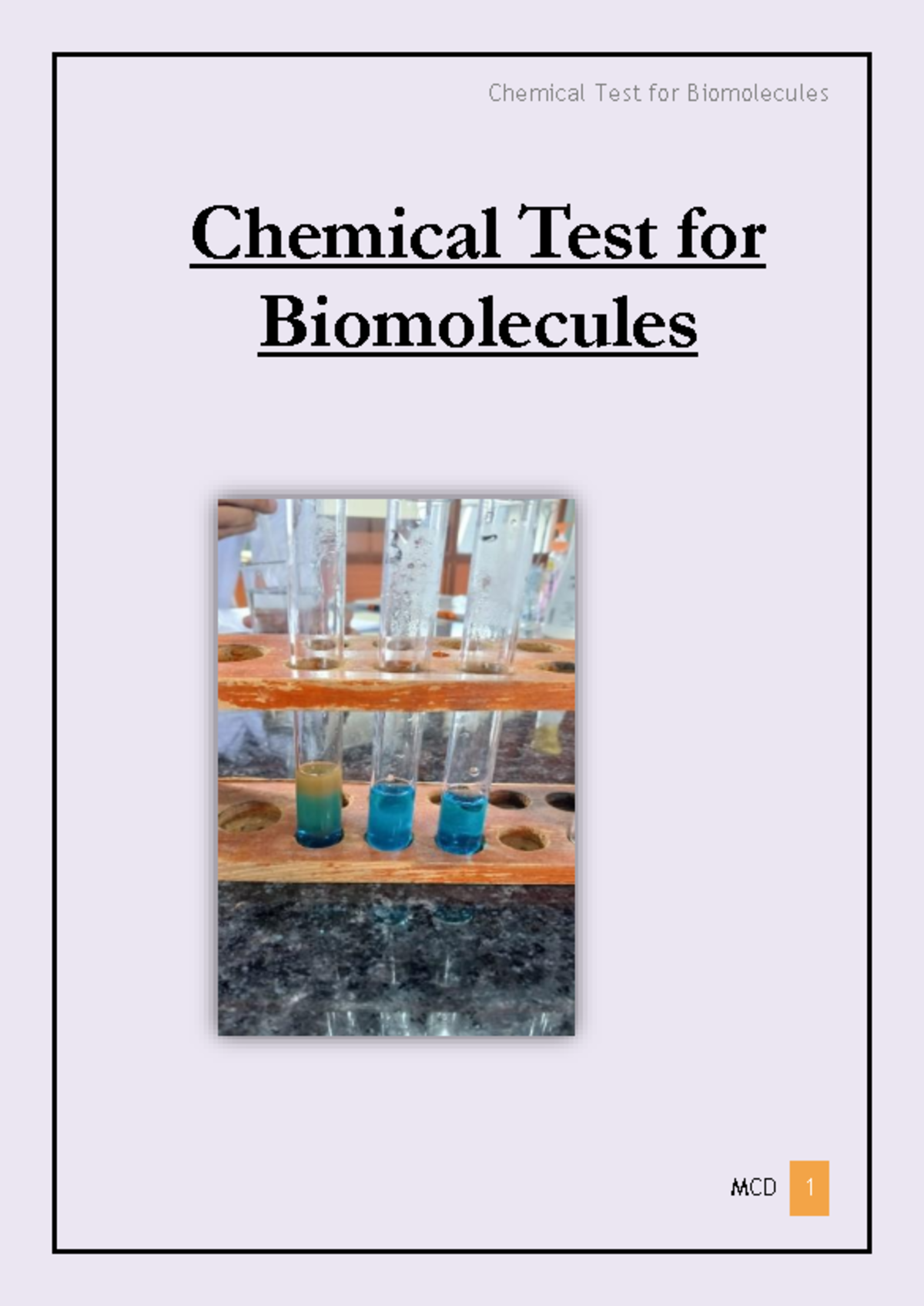 Chemical Test for Biomolecules - Chemical Test for Biomolecules ...