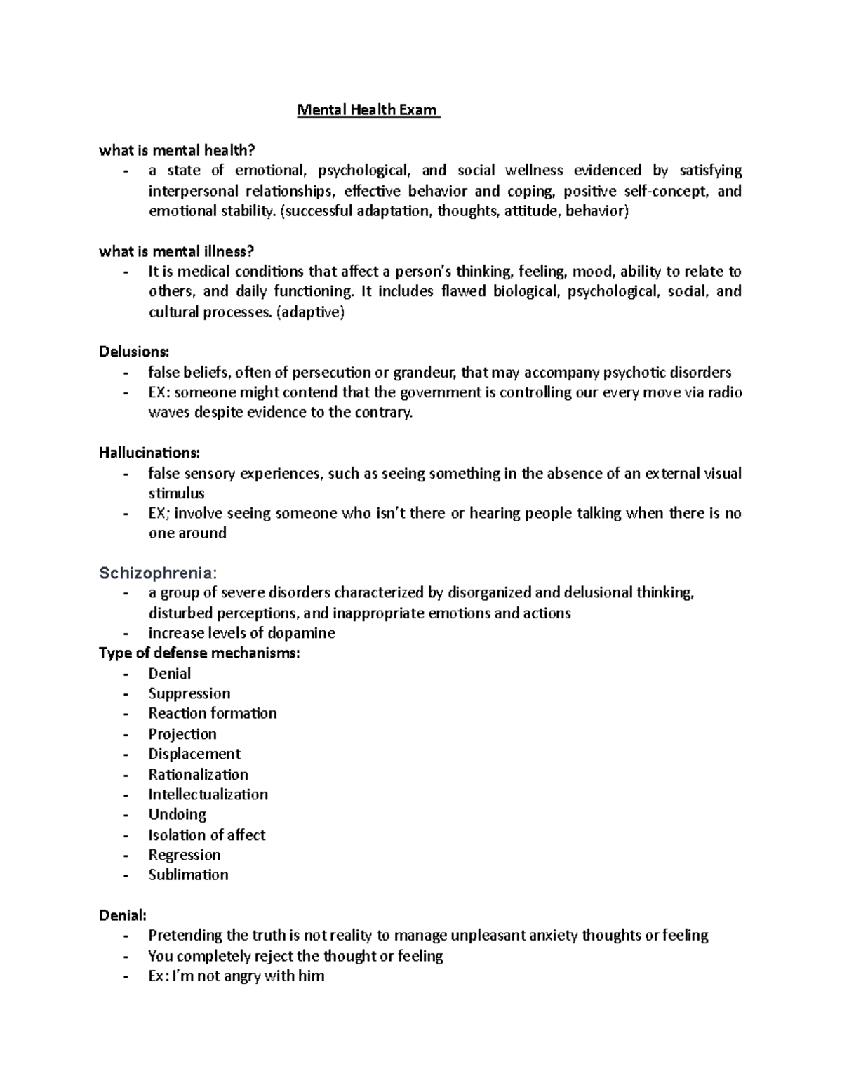 Mental Health Exam 1 - Exam study guide - Mental Health Exam what is ...