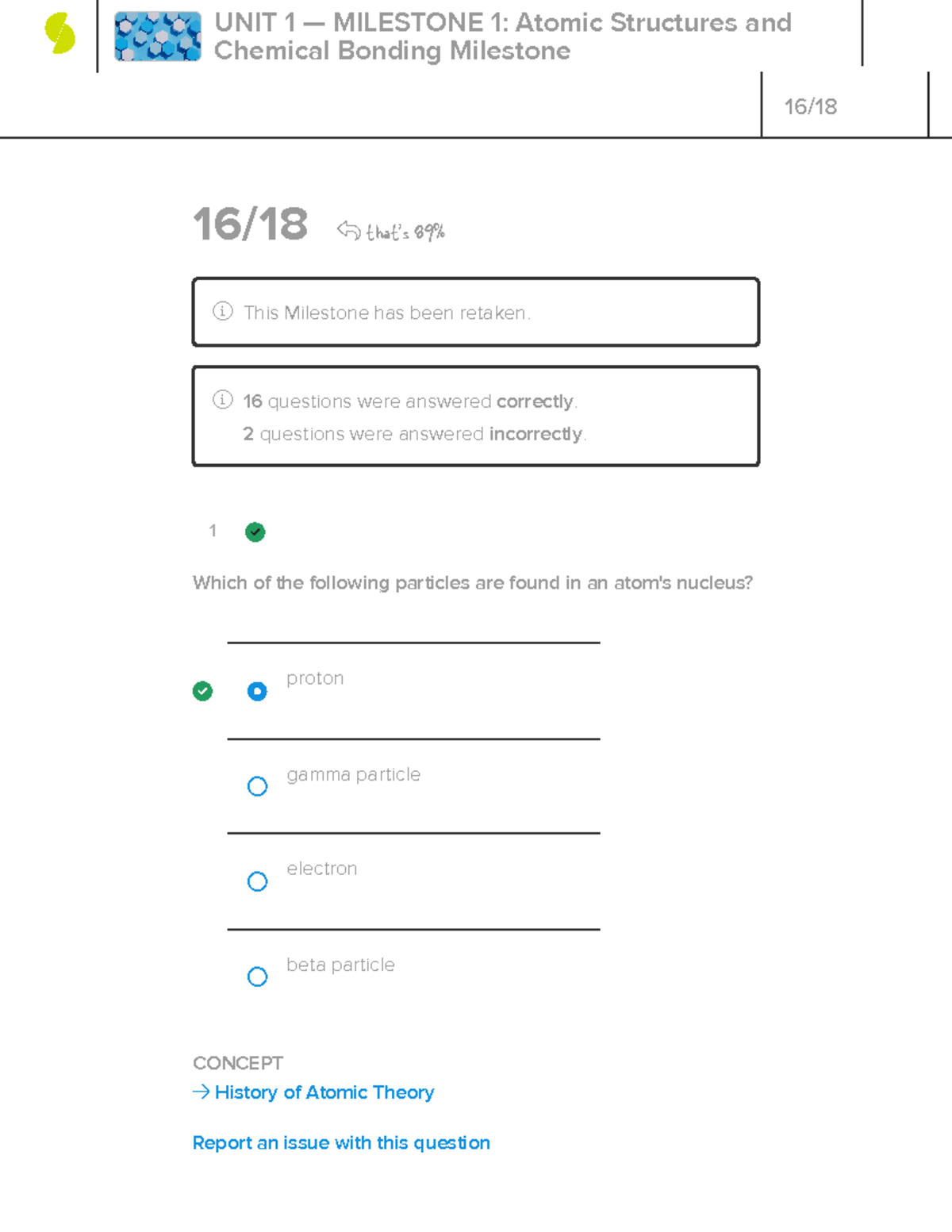 Sophia Intro To Chemistry Milestone 1 - 1 CONCEPT → History of Atomic ...