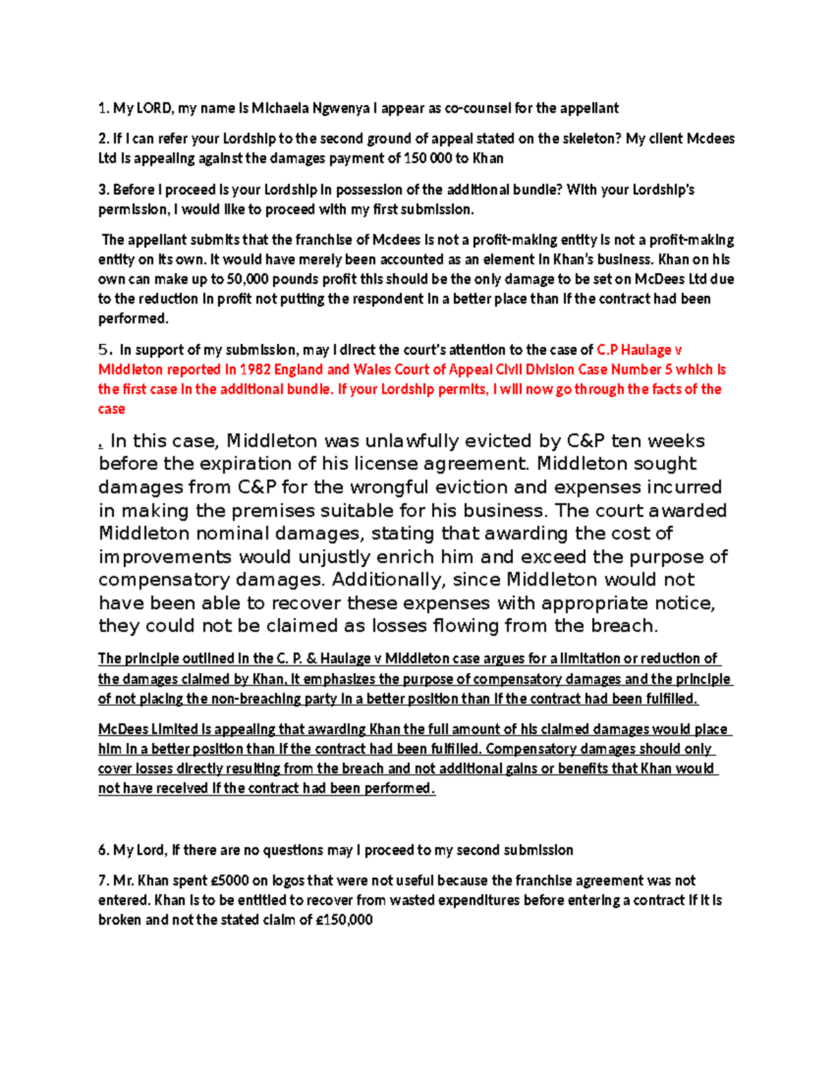 MOOT Speech - 1. My LORD, my name is Michaela Ngwenya I appear as co ...